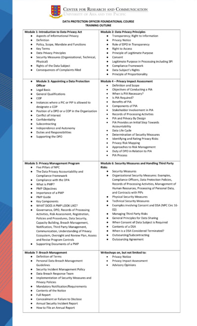 CRC Data Protection Officer (DPO) Foundational Course - Center for ...