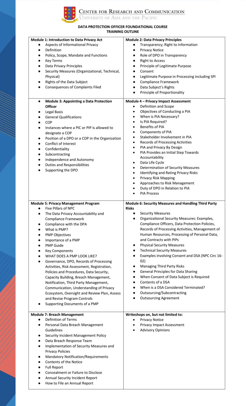 CRC Data Protection Officer (DPO) Foundational Course - Center for ...